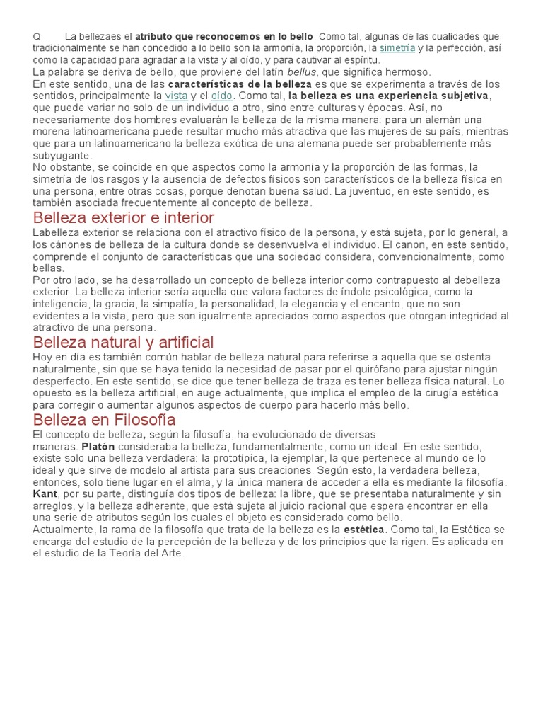 Conceptos de Belleza: Física y Filosófica | PDF | Belleza | Estética