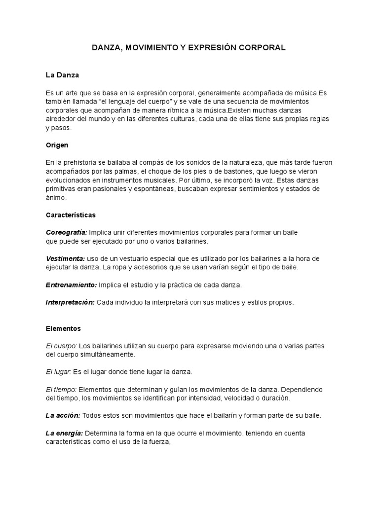 Danza, Movimiento y Expresión Corporal | PDF | Bailes | Comunicación