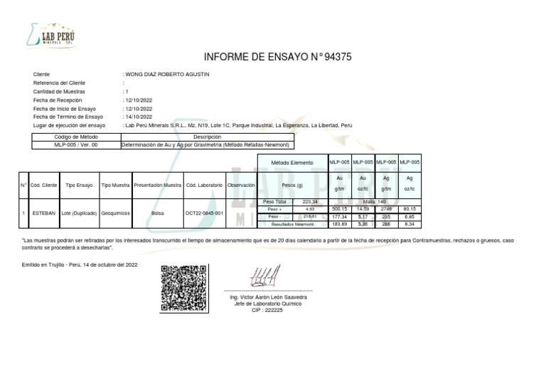 Informe de Ensayos - 94375 | PDF