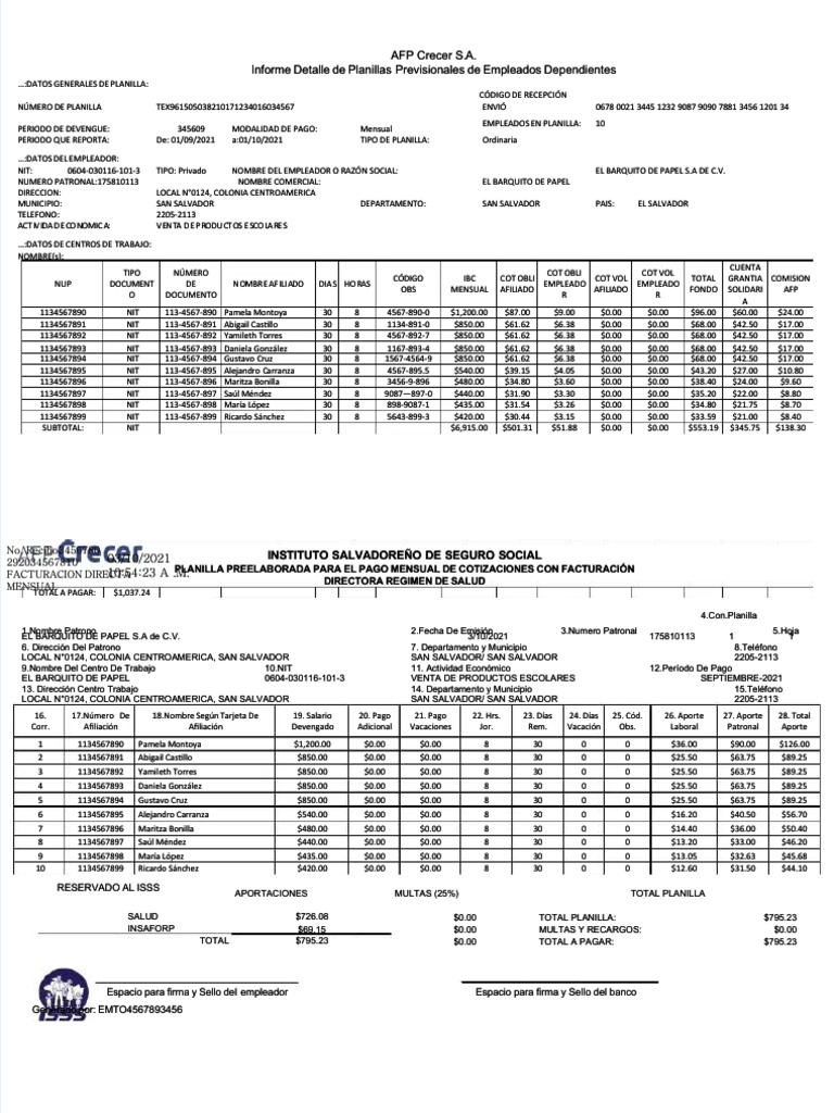 PDF Planilla Isss y Afp - Compress | PDF PDF Planilla Isss y Afp - Compress | PDF