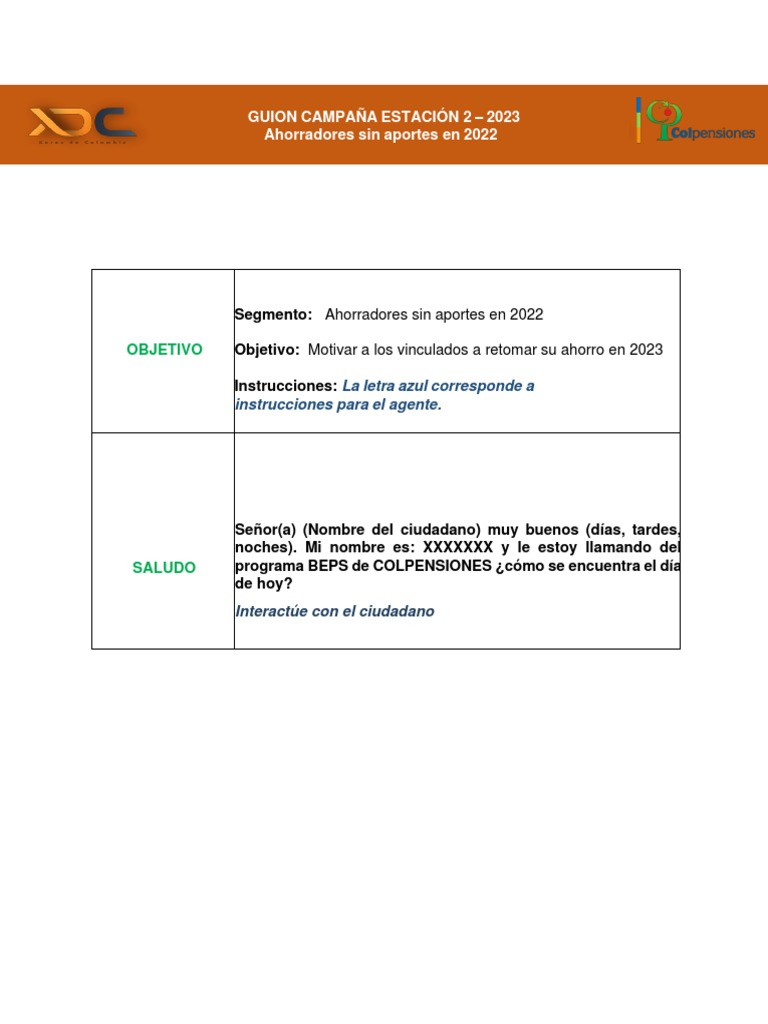 GUION CAMPAÑA ESTACIÓN 2 ENERO Ahorradores Sin Aportes en 2022 3-01 ...