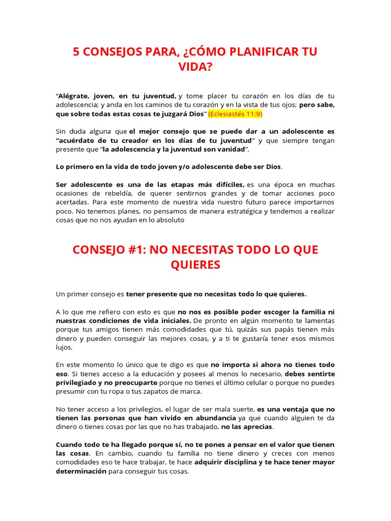 5 Consejos para Adolescentes | PDF | Relaciones personales, crianza y ...