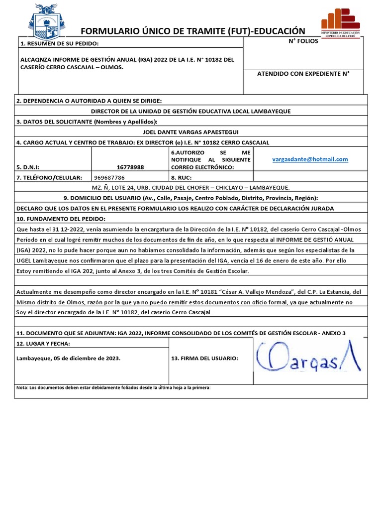 Alcanza Iga 2022 de La I.E. #10182 Caserio Cerro Cascajal | PDF