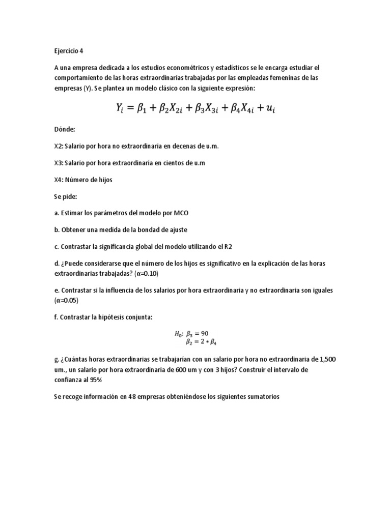 Ejercicio 4 ECONOMETRÍA | PDF | Estadísticas | Coeficiente de determinación