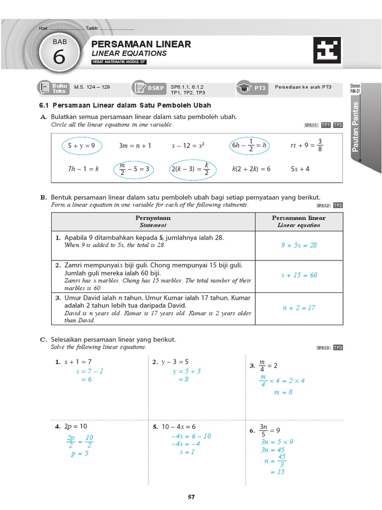 Tg1 (Praktis 6 - Persamaan Linear) JWPN | PDF
