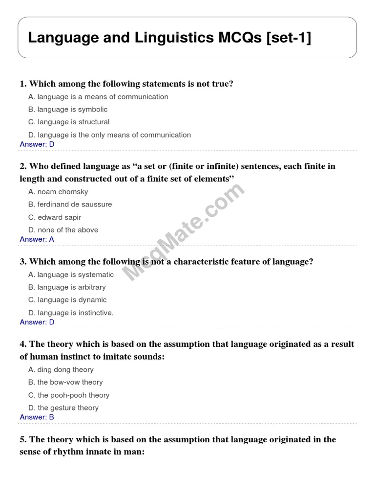Language and Linguistics Solved MCQs (Set-1) | PDF | Semiotics ...