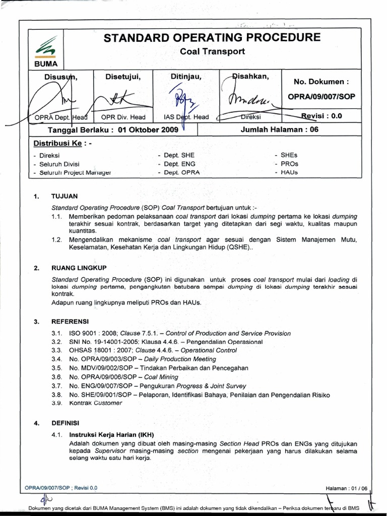 SOP Coal Transport | PDF