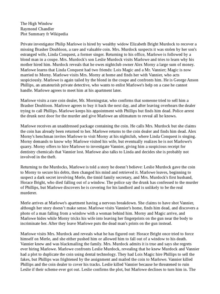 The High Window Summary | PDF