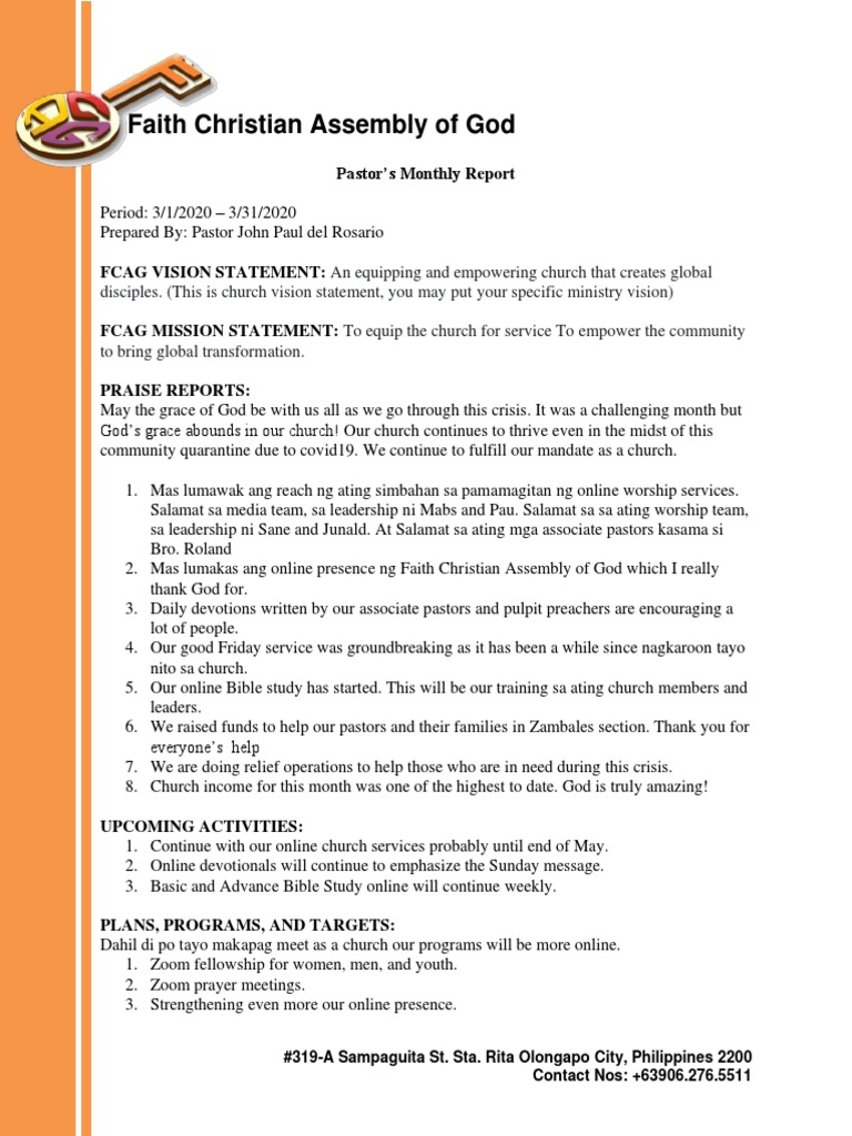 Pastoral Report March | PDF | Christian Denominational Families ...