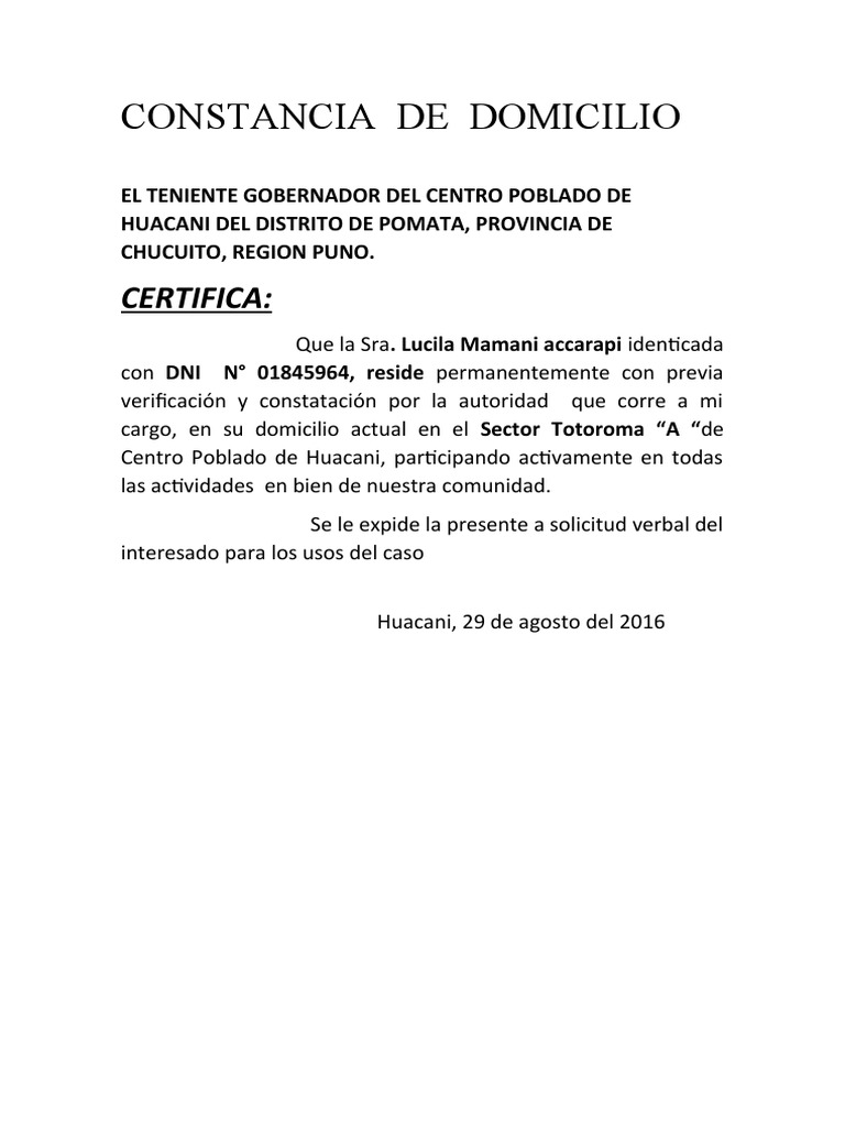 Constancia de Domicilio | PDF