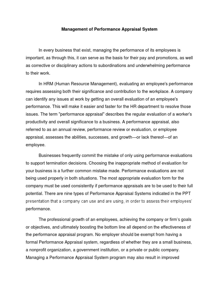 Management of Performance Appraisal System Reflection Paper | PDF ...
