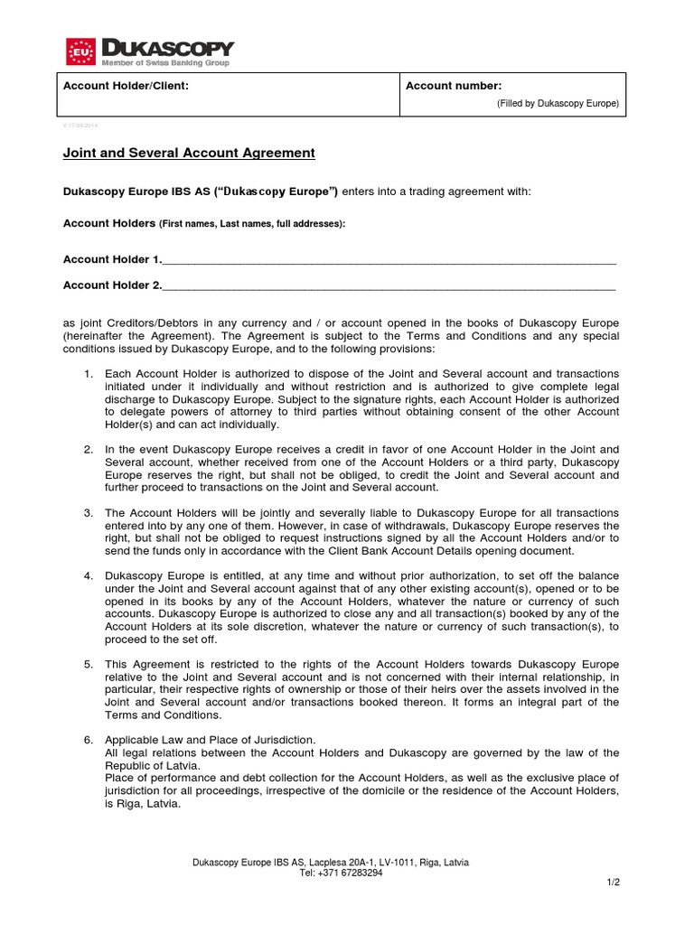 Joint Account Agreement Overview | PDF | Private Law | Justice