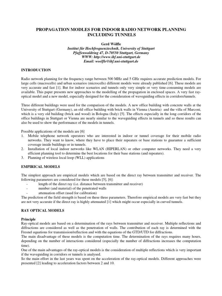 Indoor Radio Network Propagation Models | PDF | Wireless Lan | Optics