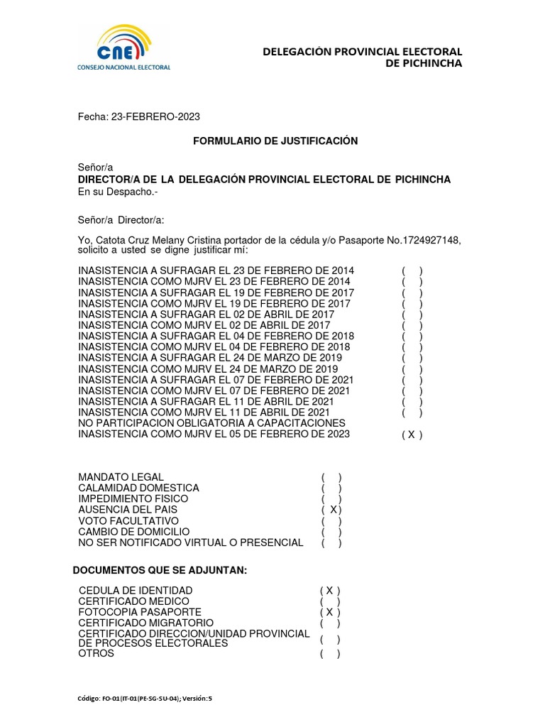 Formulario-De-Justificaciones Cne | PDF | Gobierno