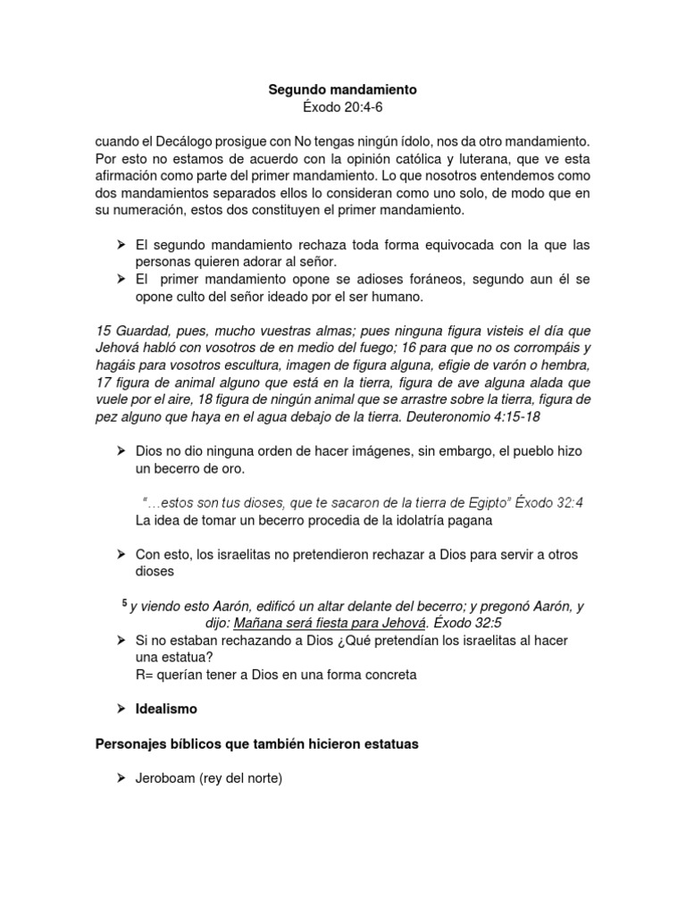 Segundo Mandamiento | PDF | Diez Mandamientos | Templo en jerusalén