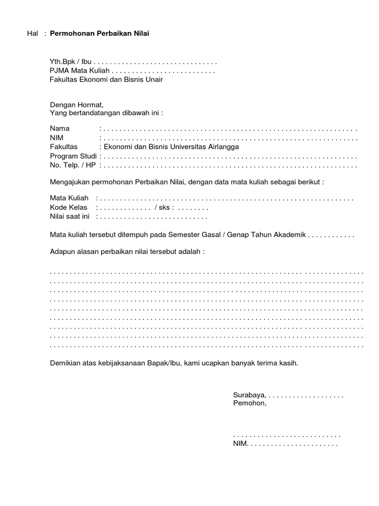 Permohonan Perbaikan Nilai (Mahasiswa) | PDF