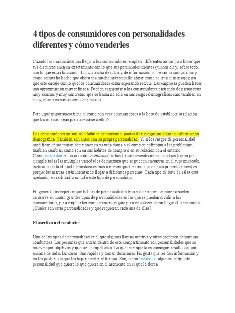 4 Tipos de Consumidores y Ventas Efectivas | PDF | Marca | Los consumidores