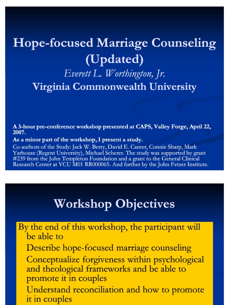 Hope-Focused Marriage Counseling Guide | PDF | Relationship Counseling ...