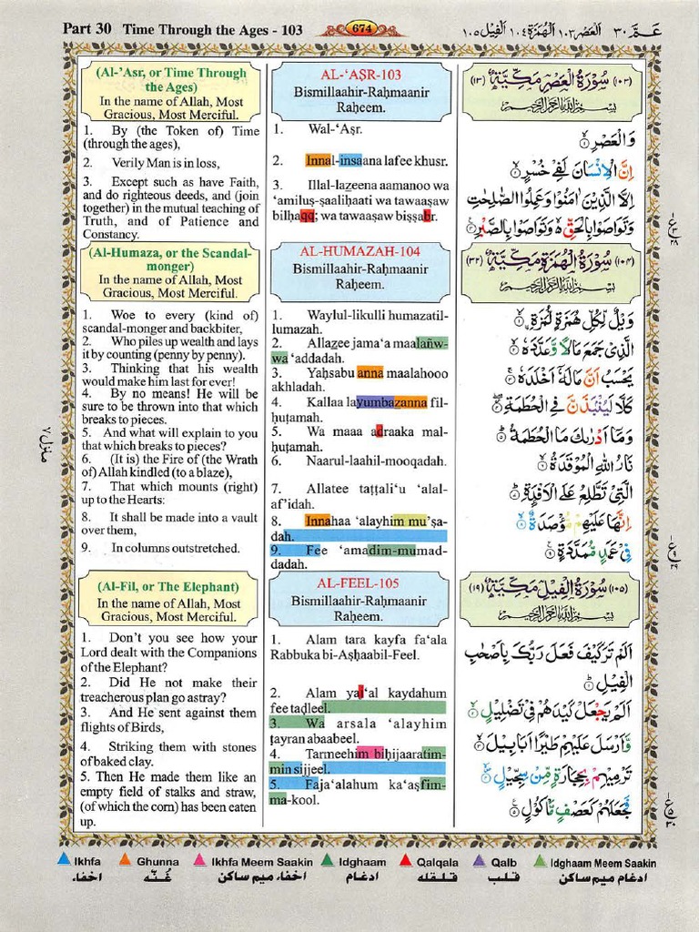 Quran Color Transliteration Translation Tajwid Surah 103 Al Asr PDF | PDF