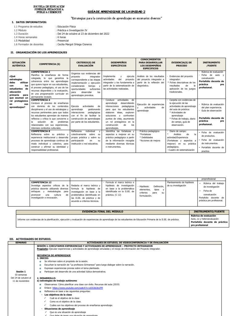 Ortega - GUIA #02 - PRACTICA E INVESTIGACION - EDUC. FÍSICA IV | PDF | Evaluación | Aprendizaje
