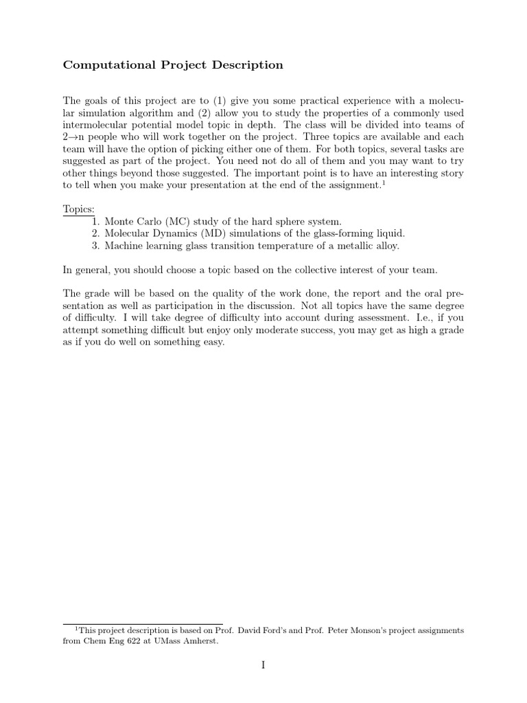 Computational Project Description | PDF | Statistical Mechanics | Materials