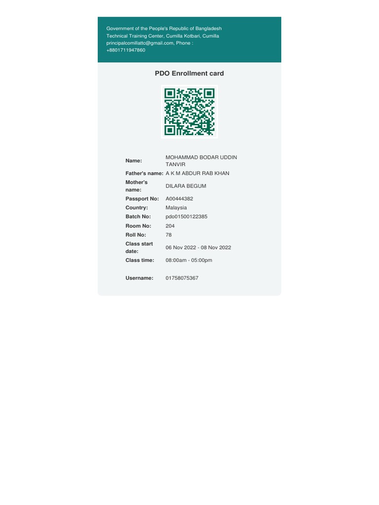 Enrollment Card 410881 | PDF