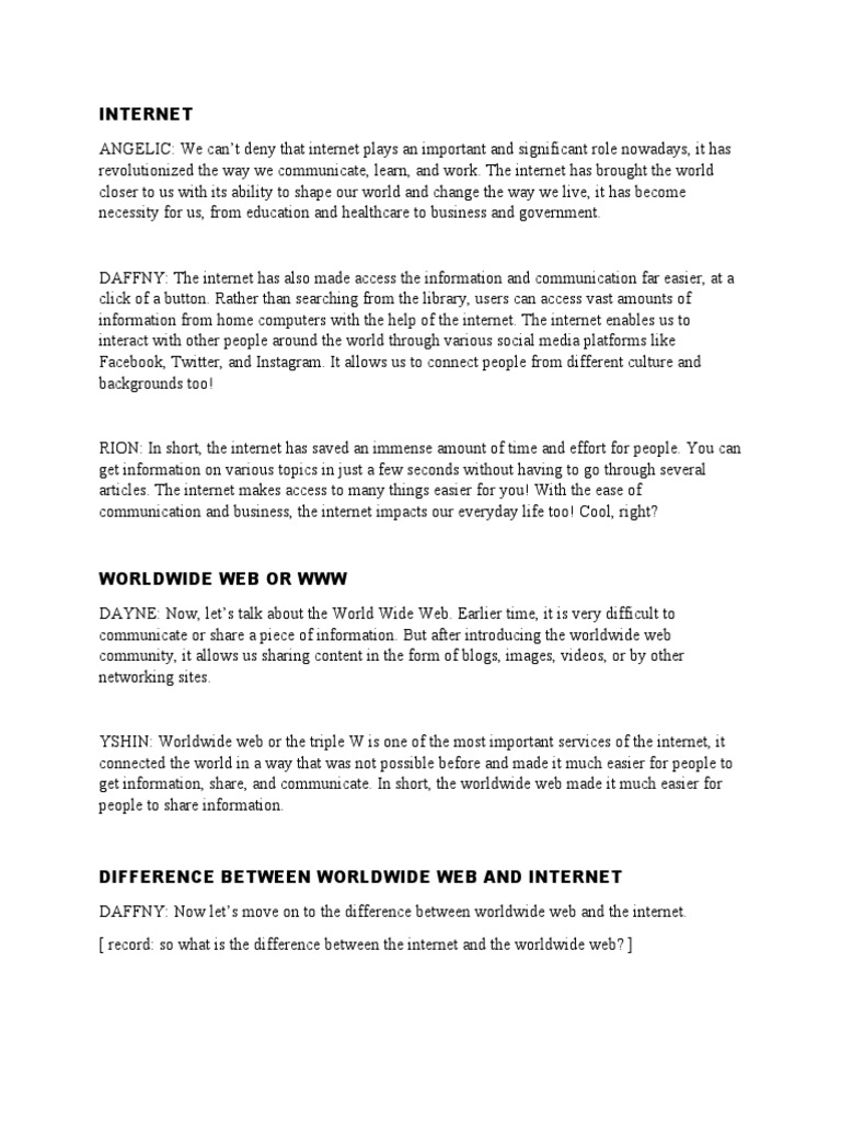 Difference Between Worldwide Web and Internet | PDF | Internet | World ...