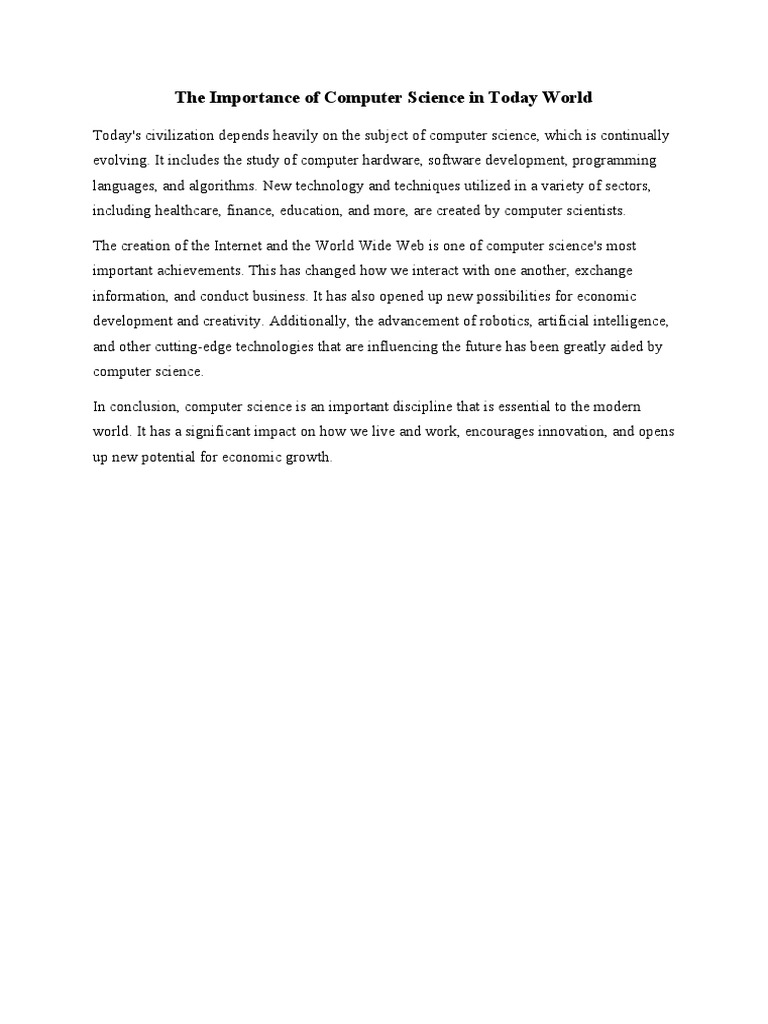 The Importance of Computer Science in Today World | PDF