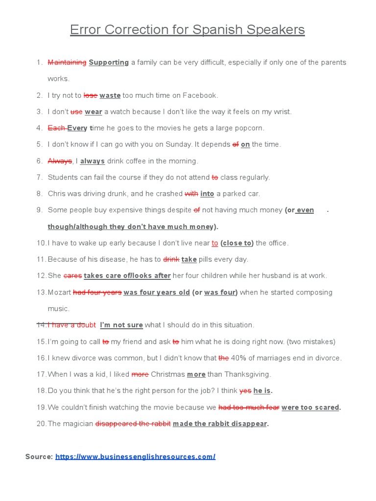 Common Errors Made by Spanish Speakers Learning English and Their ...