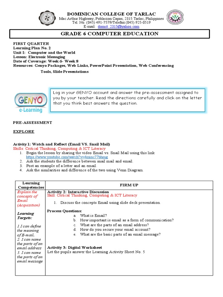 Learning-Plan-No.3-Comp - Ed 6-Quarter1 | PDF | Educational Technology ...