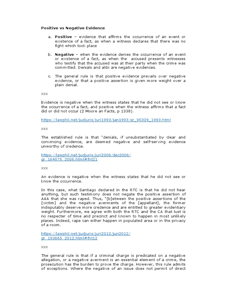 Understanding Positive and Negative Evidence | PDF | Burden Of Proof ...