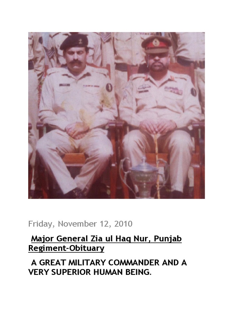 Major General Zia Ul Haq Nur, Punjab Regiment-Obituary | PDF | Pakistan ...