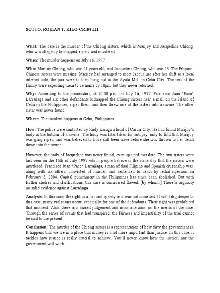 Case Analysis | PDF | Crimes | Crime & Violence