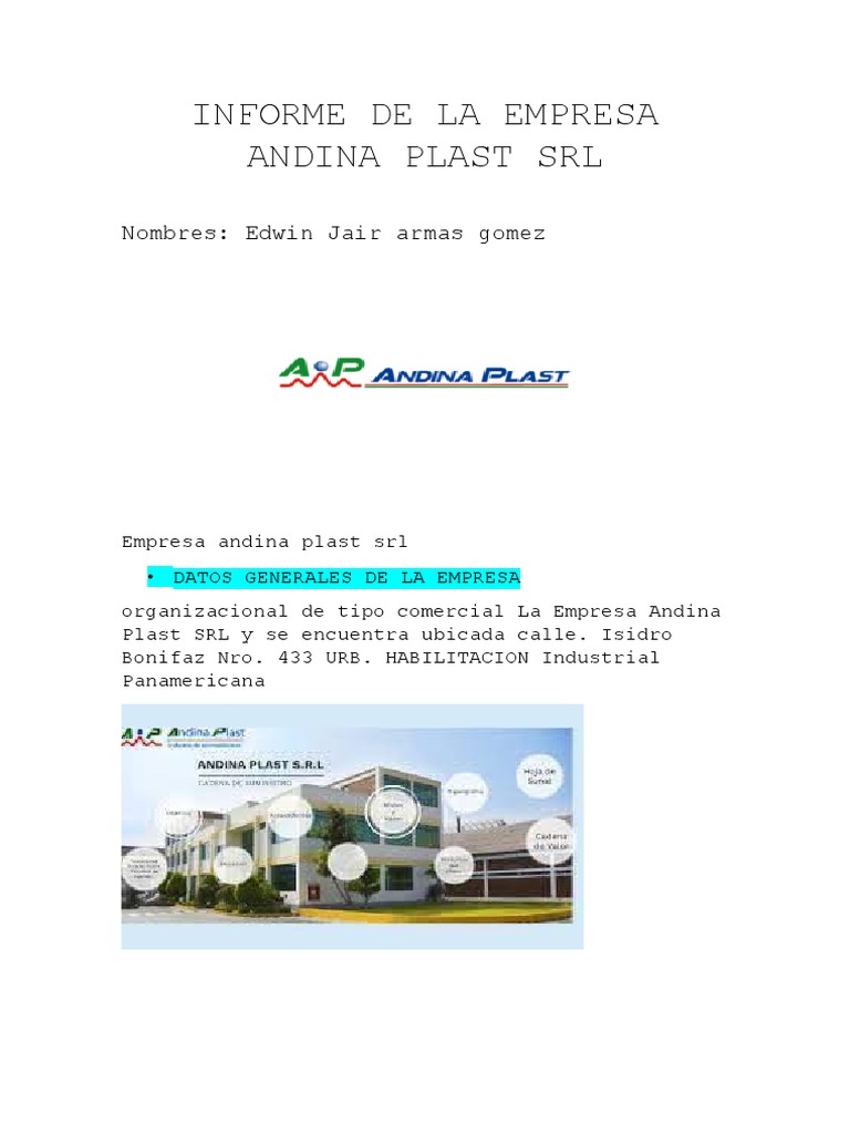 Informe de La Empresa Andina Plast SRL Jair Armas | PDF