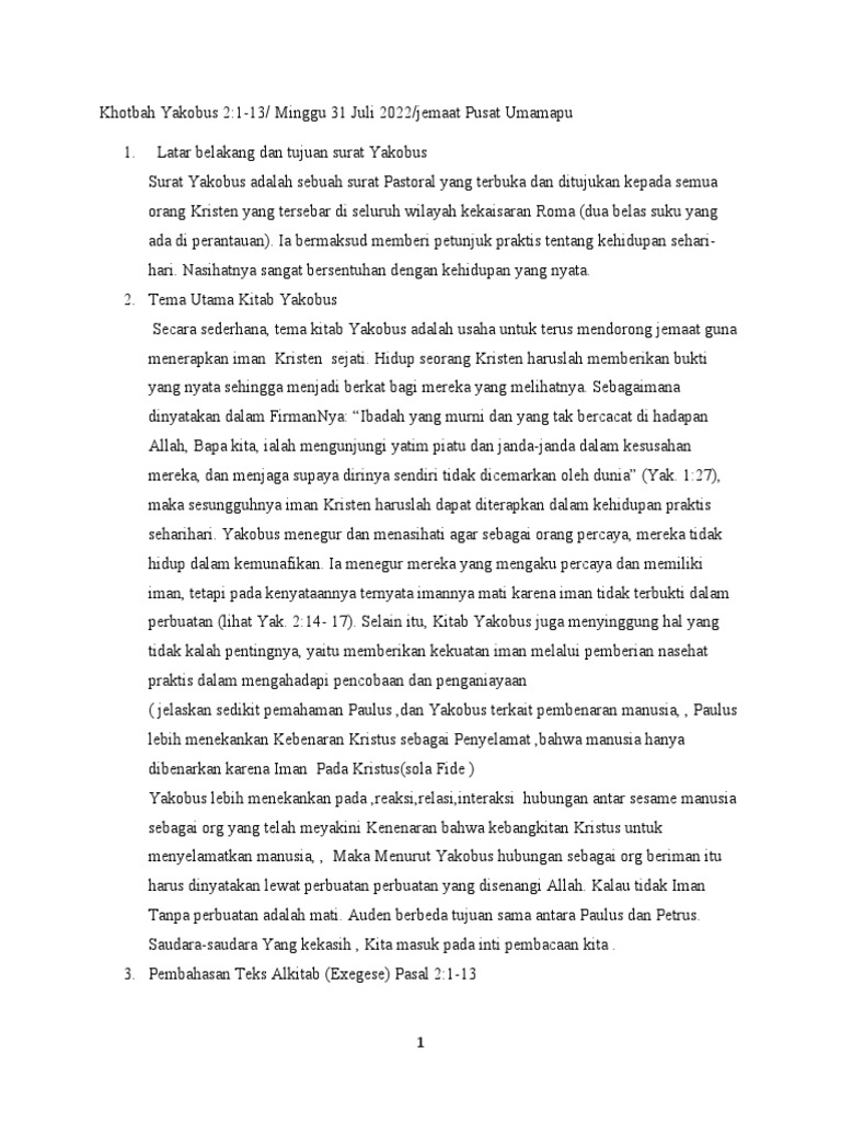 Khotbah Yakobus 2 | PDF