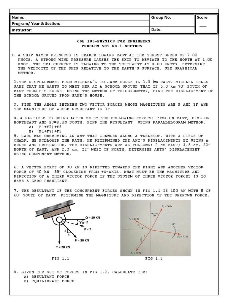 Problem Set No. 1 Vectors | PDF Problem Set No. 1 Vectors | PDF