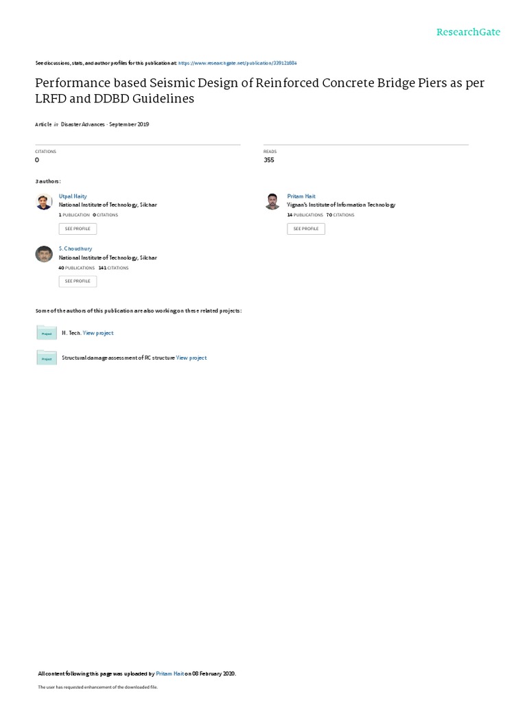 Performance Based Seismic Design of Reinforced Concrete Bridge Piers As Per LRFD and DDBD ...