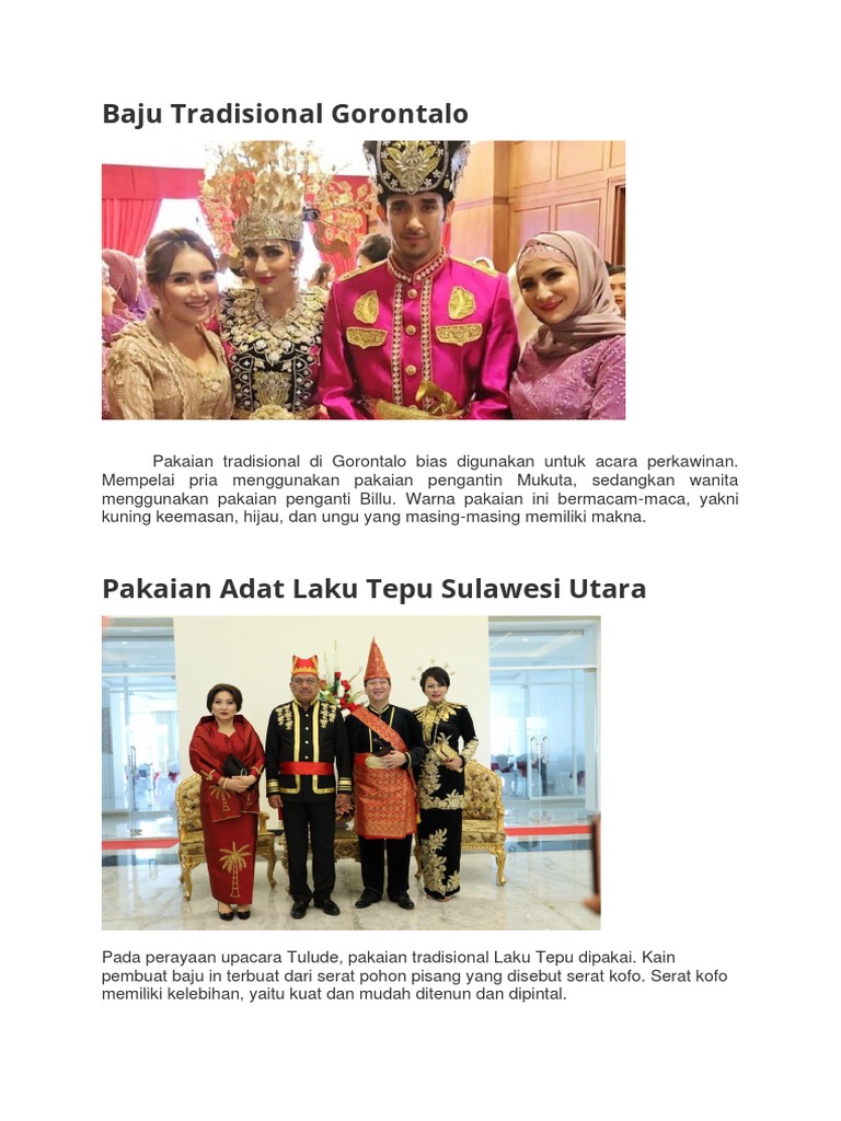 Pakaian Adat Tradisional Gorontalo | PDF