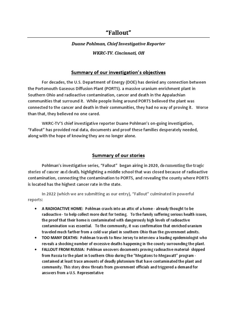 FALLOUT - Duane Pohlman - Gerald White Memorial Award | PDF | United ...