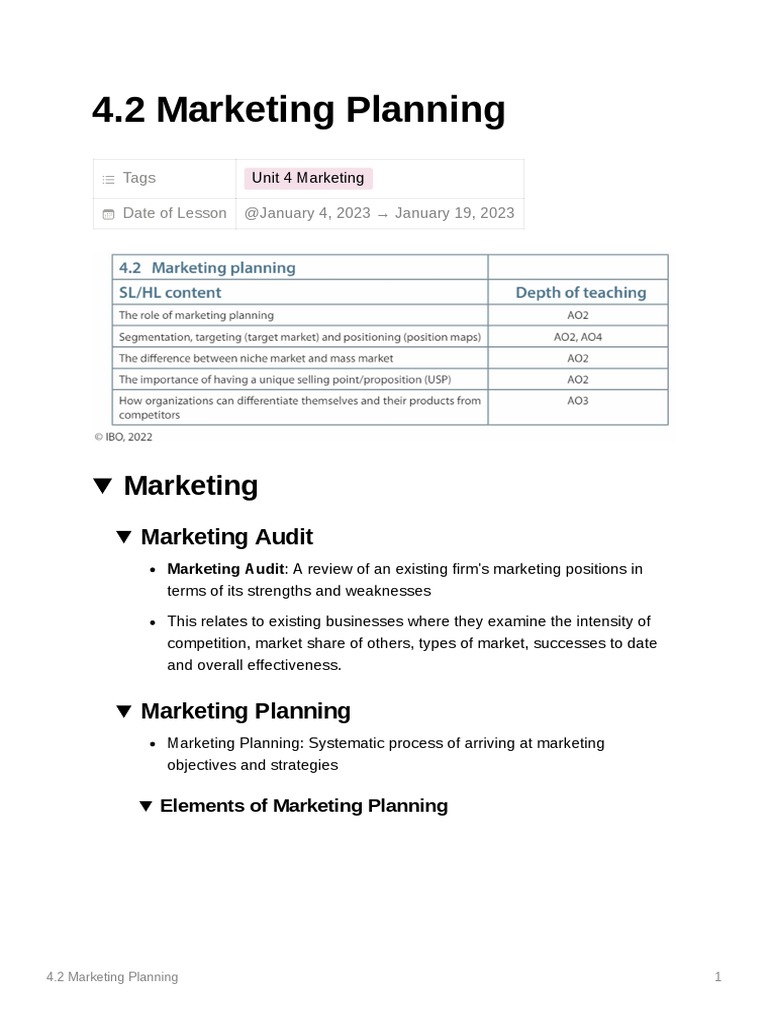 IB Business Management - Unit 4.2 Marketing Planning Notes | PDF ...