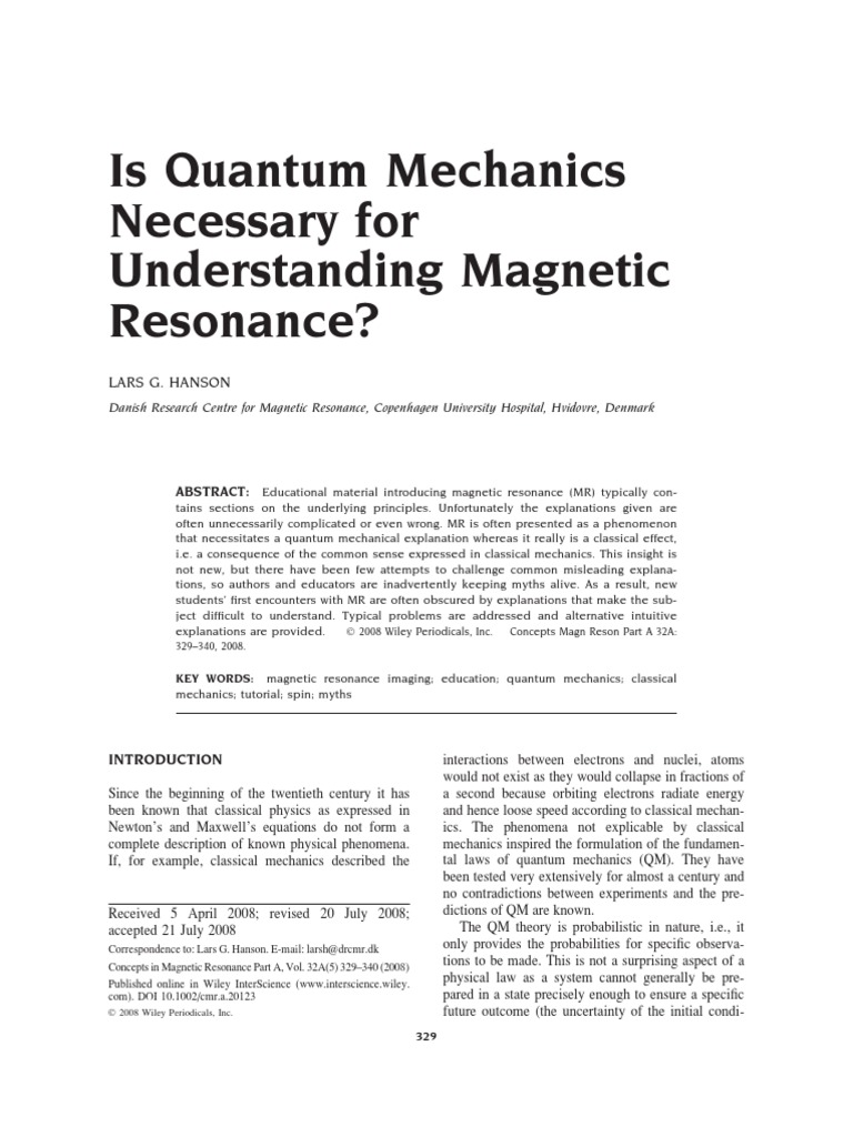 Quantum Mechanics in MRI | PDF | Spin (Physics) | Relaxation (Nmr)