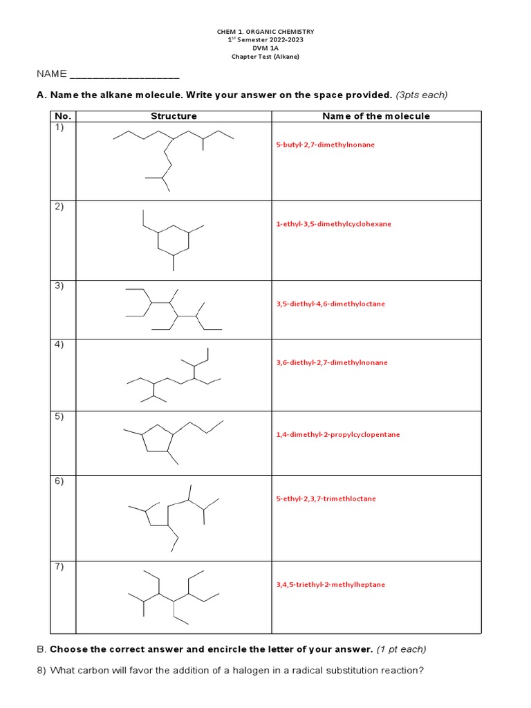 CHEM CHAP 4 Quiz Answer Key | PDF