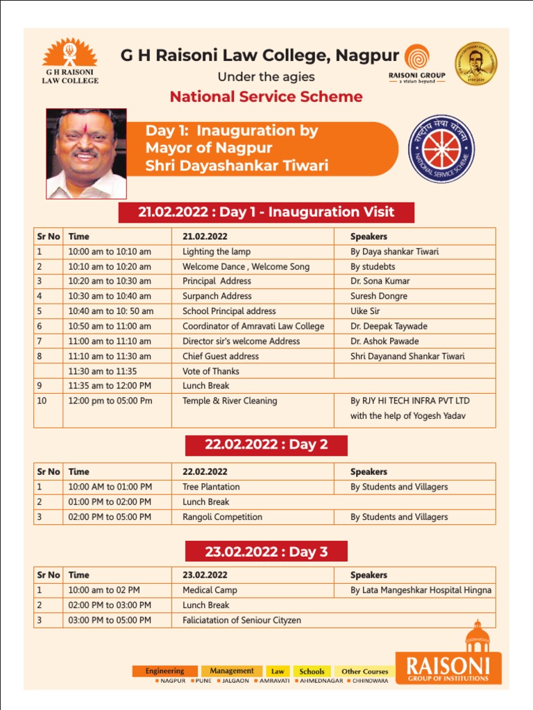 G H Raisoni Law College NSS Event Schedule | PDF | Youth | Government ...