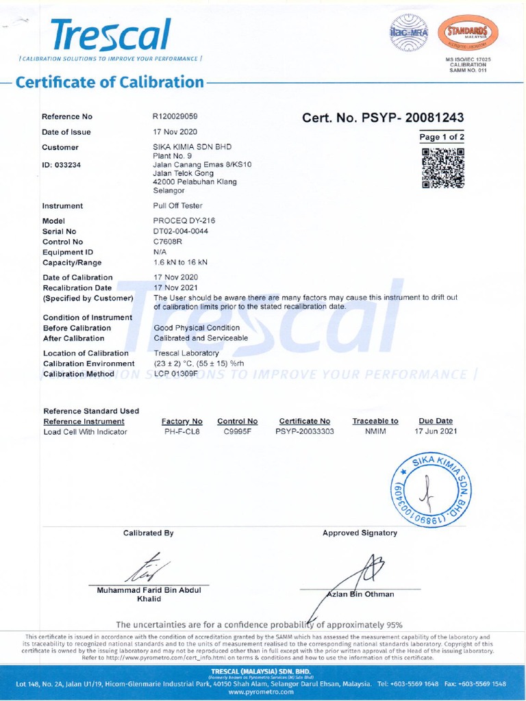 Certificate of Calibration | PDF