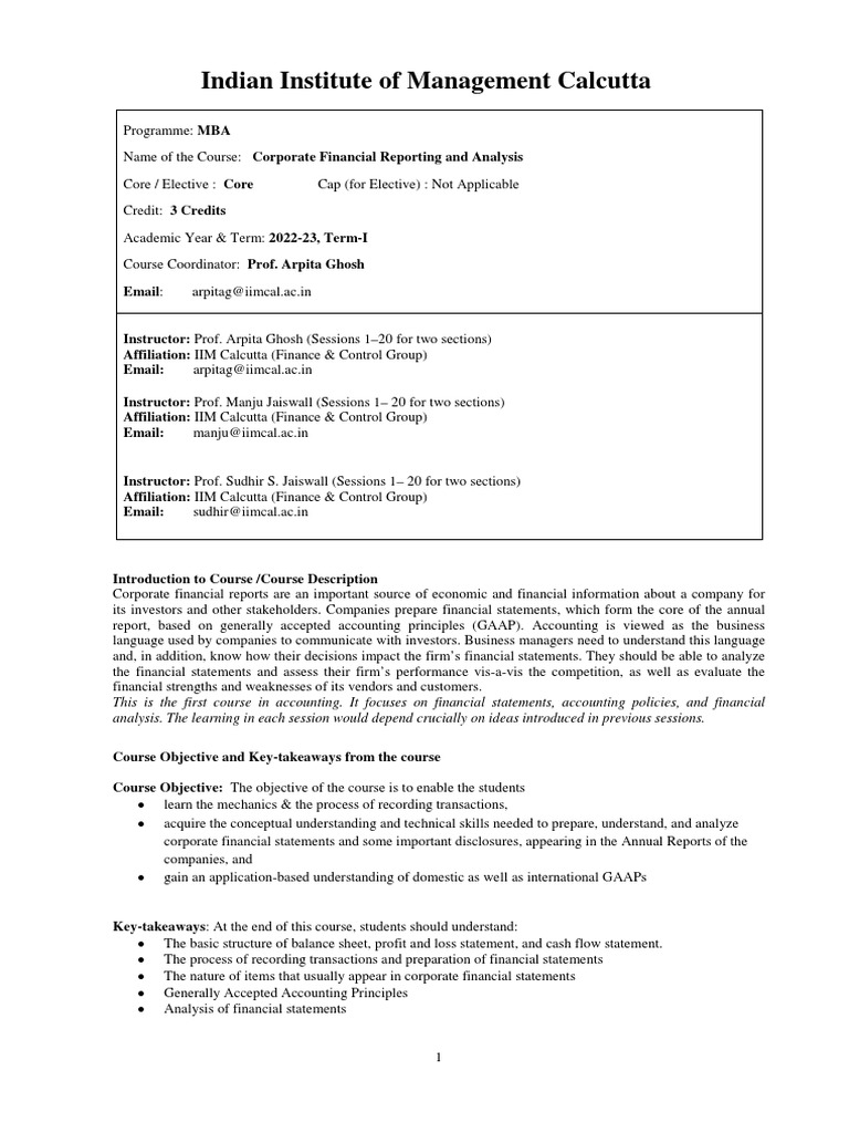 2022-23 - CFRA - IIMC Course Outline - Sent | PDF