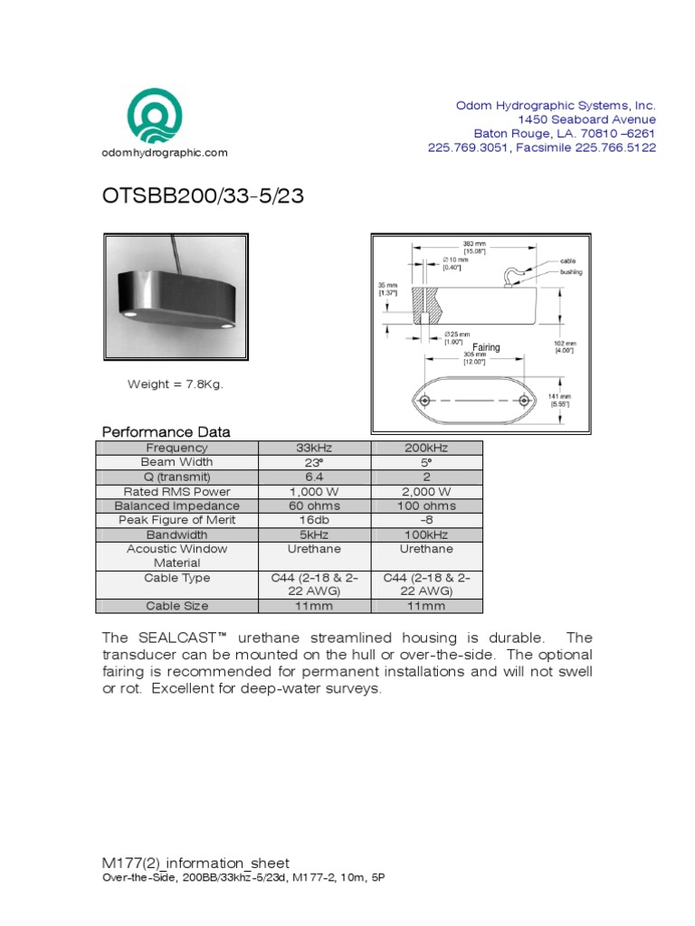 Transducer OTSB200 - 33 - 5 - 23 - Information - Sheet | PDF