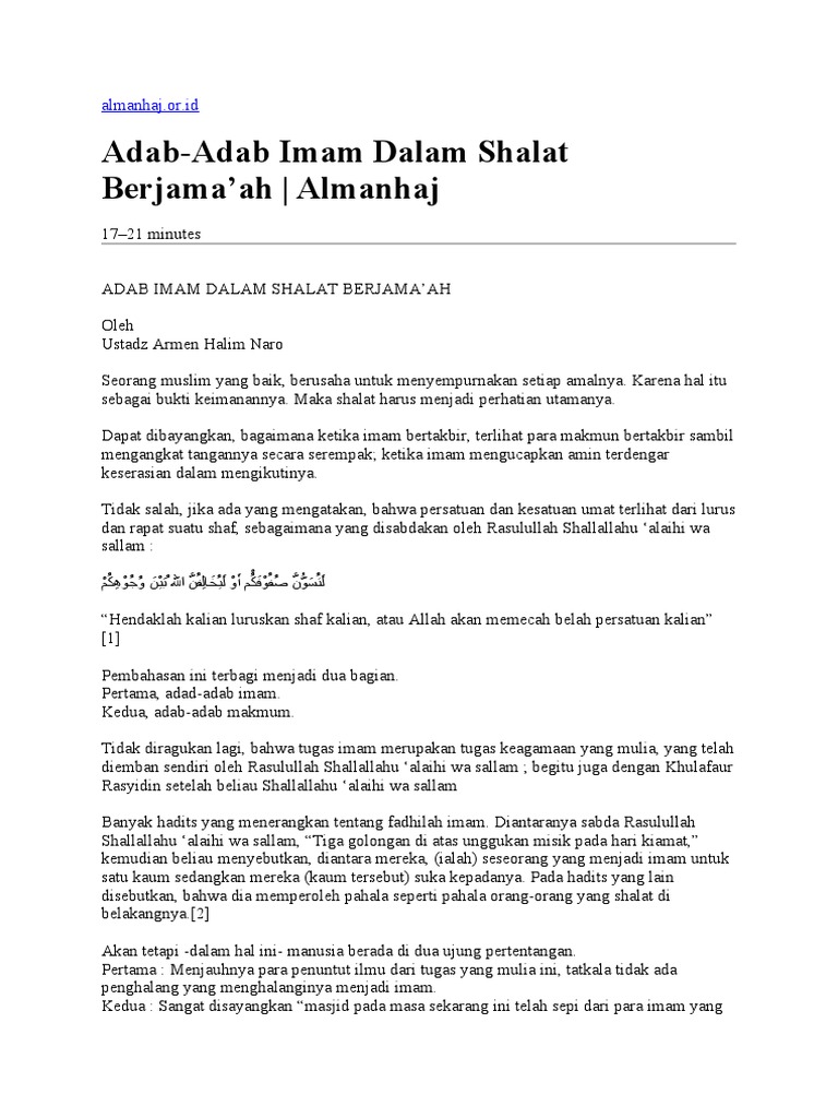 Adab Imam dalam Shalat Berjama'ah | PDF