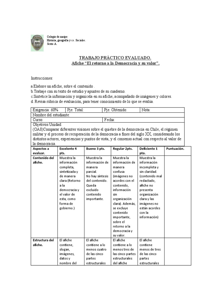 Pauta de Evaluación Afiche 6° | PDF | Evaluación