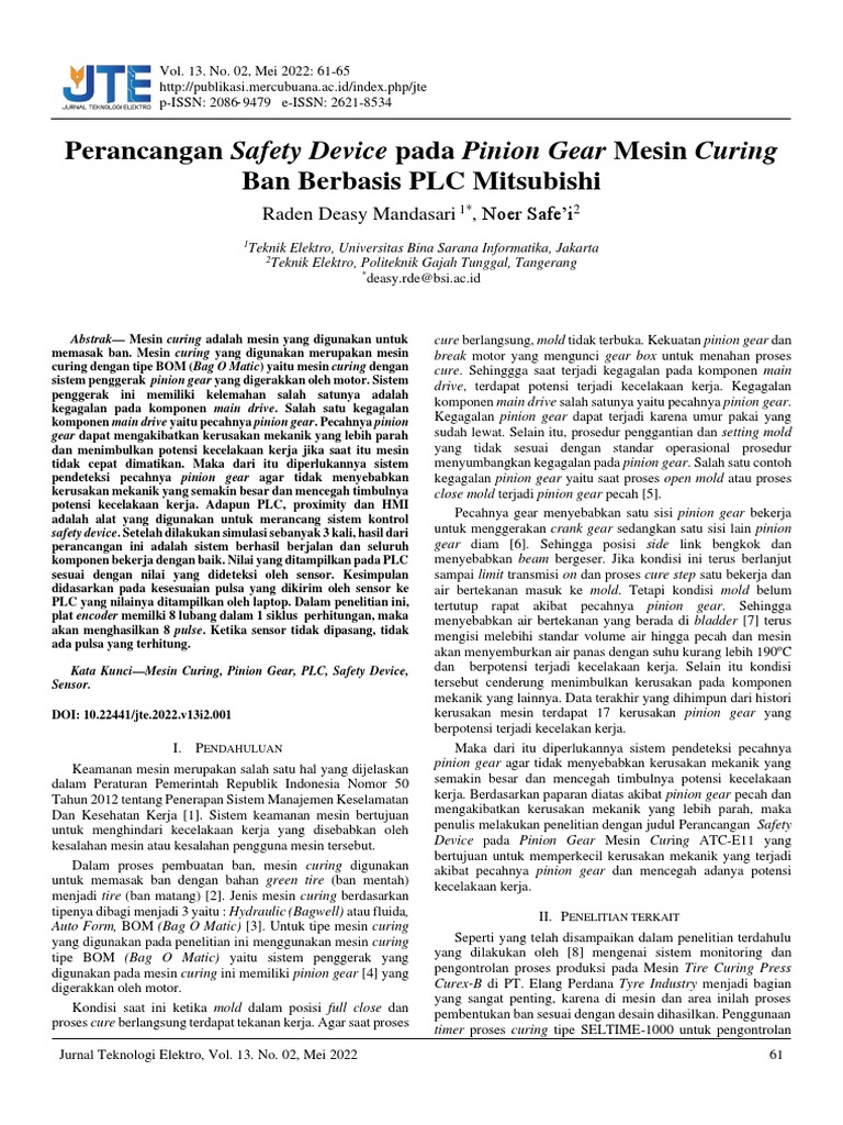 Perancangan Safety Device Pada Pinion Gear Mesin Curing | PDF
