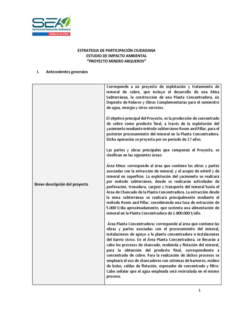 ESTRATEGIA PAC Proyecto Minero Arqueros | PDF | Minería | Naturaleza